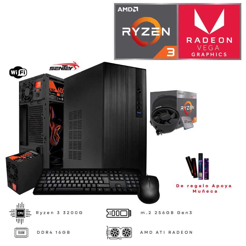 PC AMD RYZEN 3 3200G WIFI TM40 (16GB DDR4 - M.2 256GB - GRAFICOS ATI) | RyR Computacion