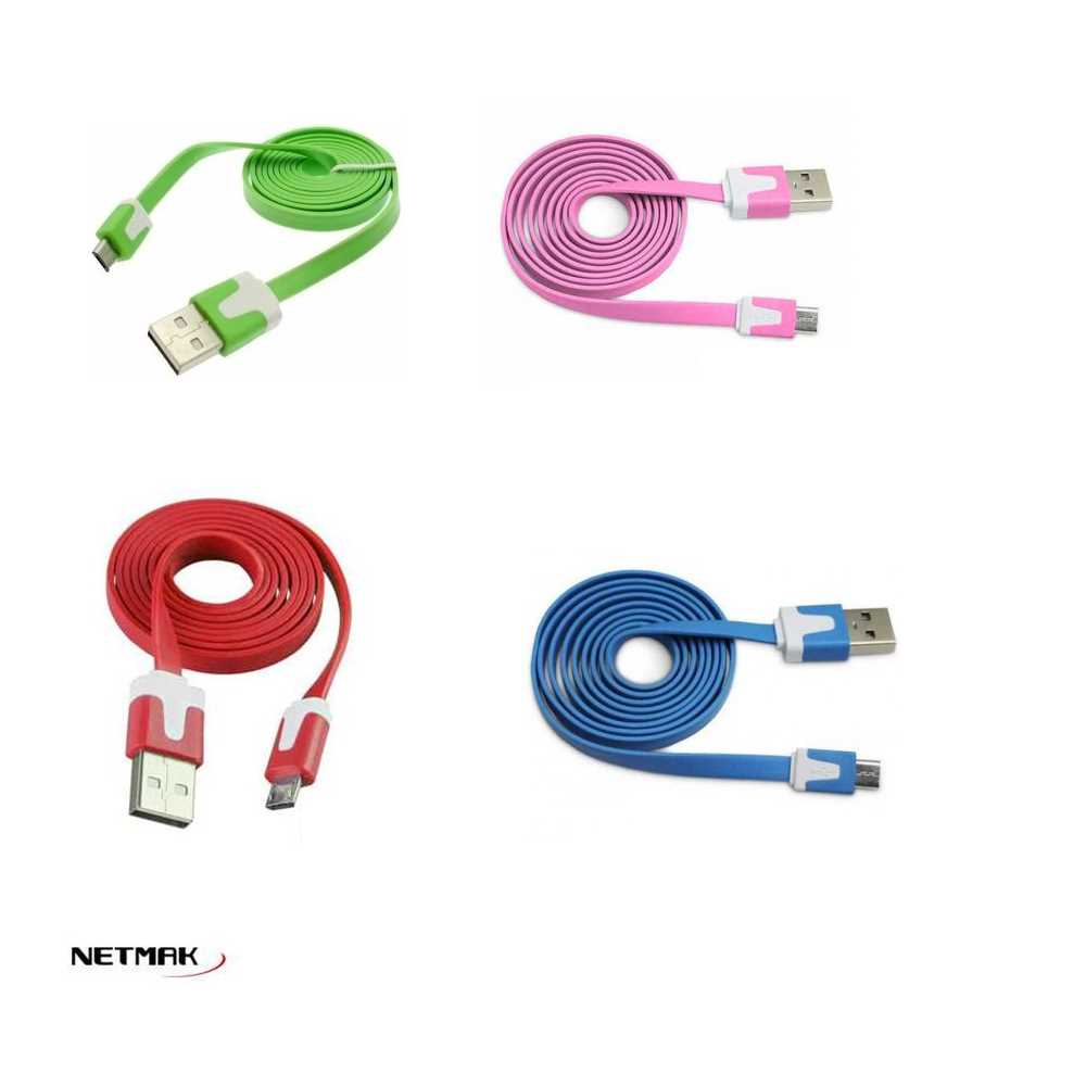 CABLE USB A MICRO 1.8M NETMAK FLAT COLORES | RyR Computacion